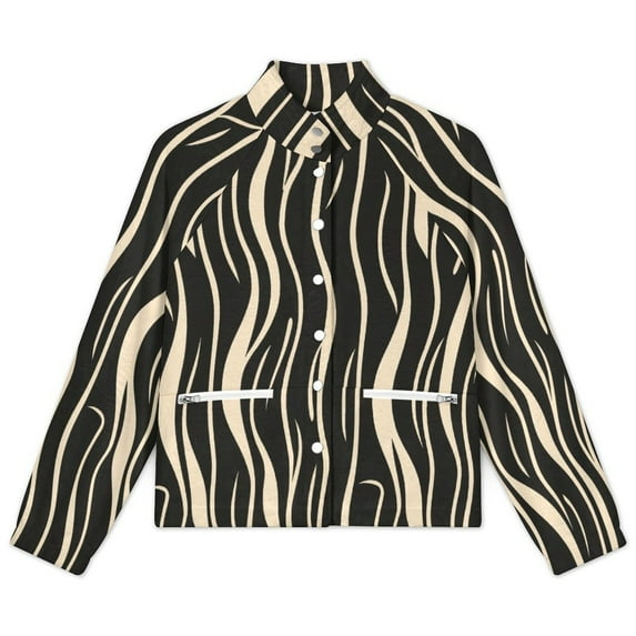 Abstract Wavy Pattern Warm Women's Plush Jacket Stand Collar Full ...