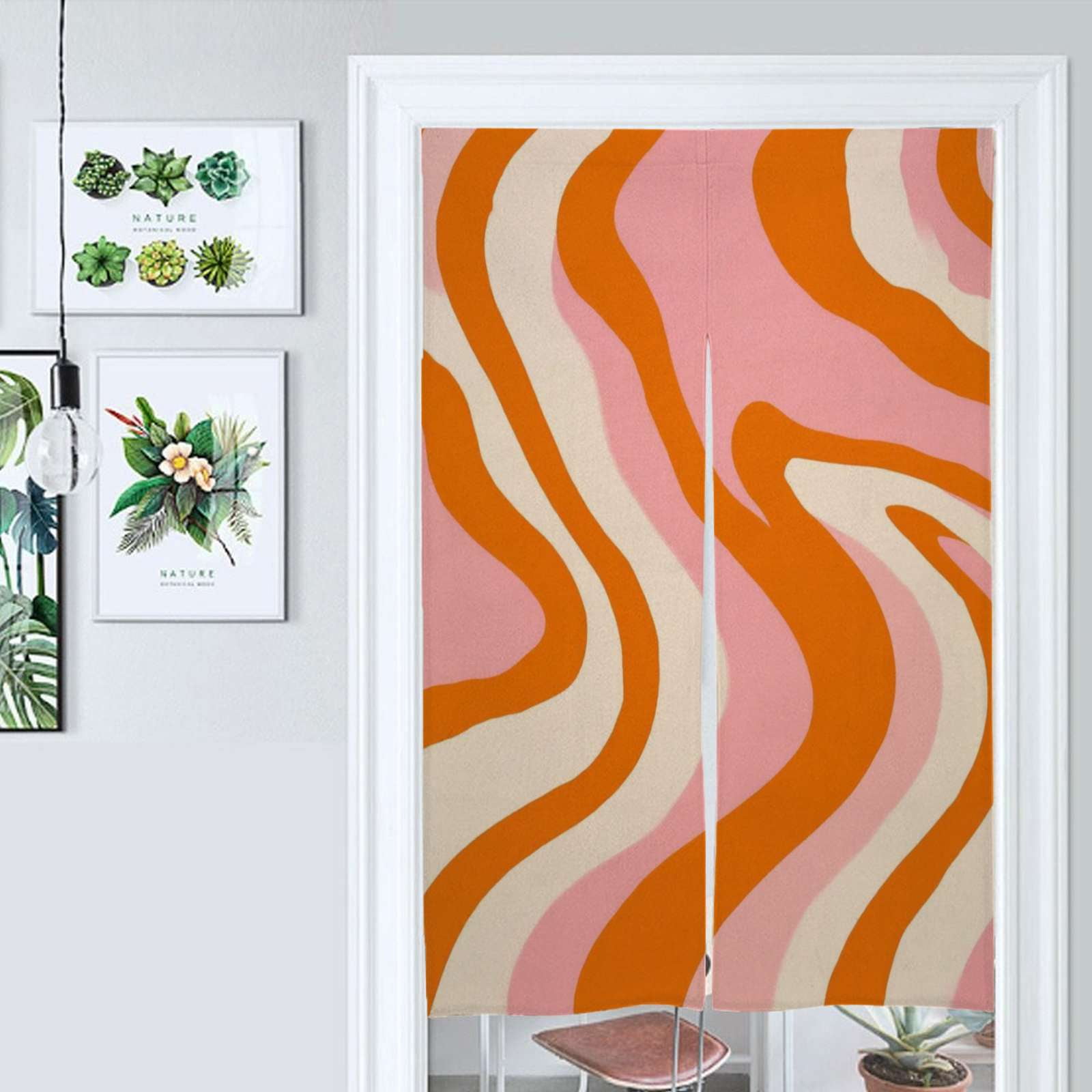 Abstract Wavy Pink Orange Lines Door Curtain Nordic Living Room ...