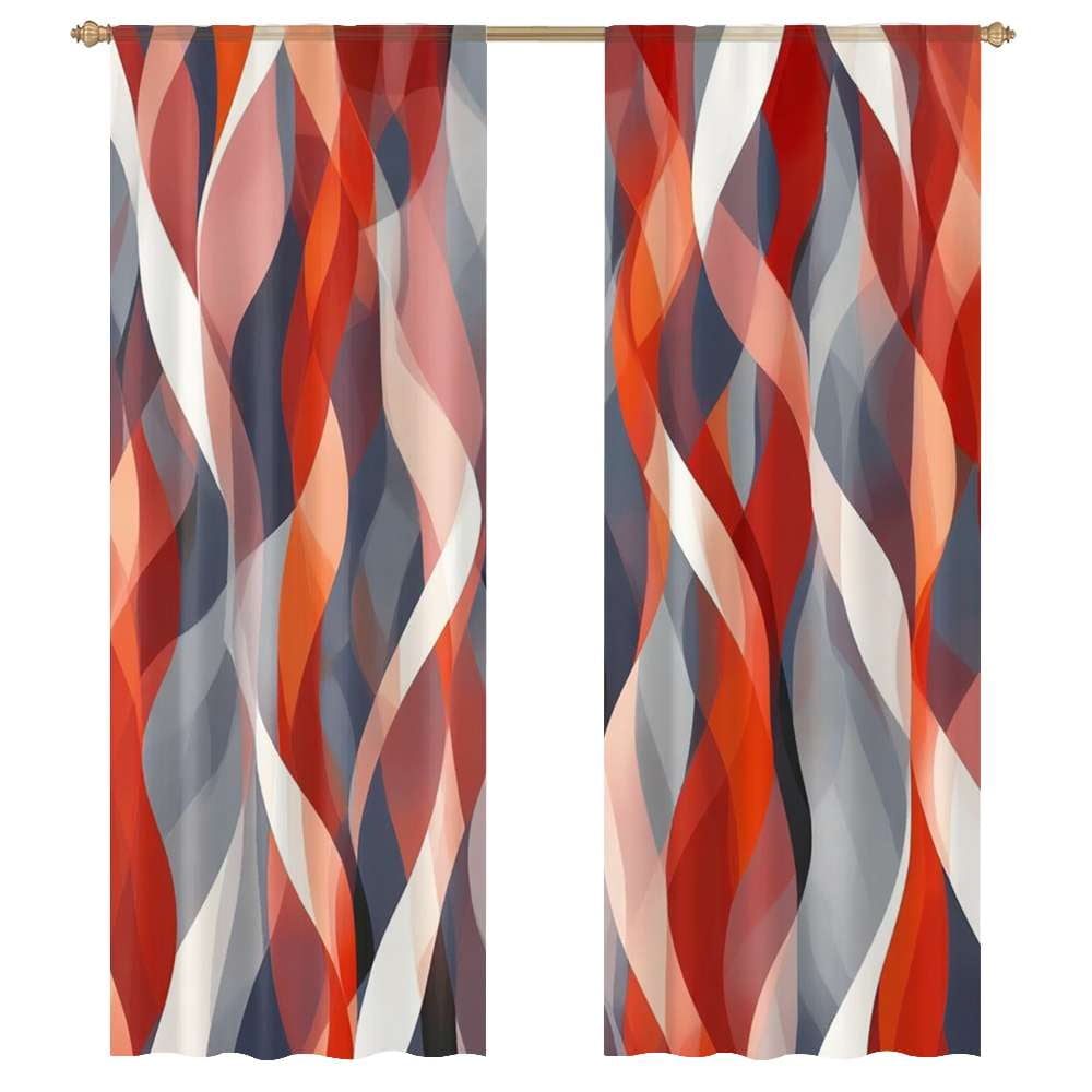 Abstract Wavy Red Design Tulle Curtains For Living Room Chiffon Sheer ...