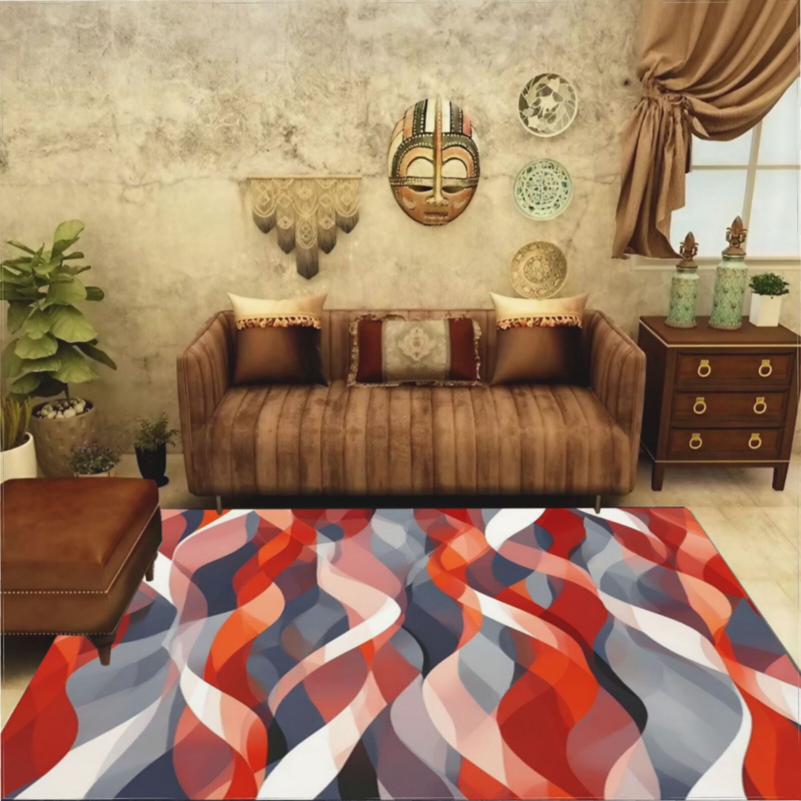 Abstract Wavy Red Light Luxury Home Carpets Living Room ration Large ...