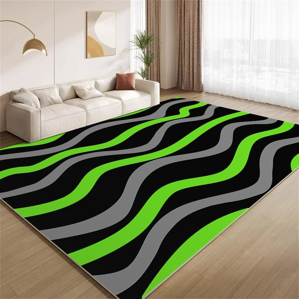 Abstract Wavy Stripes Rug 5x7ft Area Rugs Fluorescent Green Gray Rugs ...