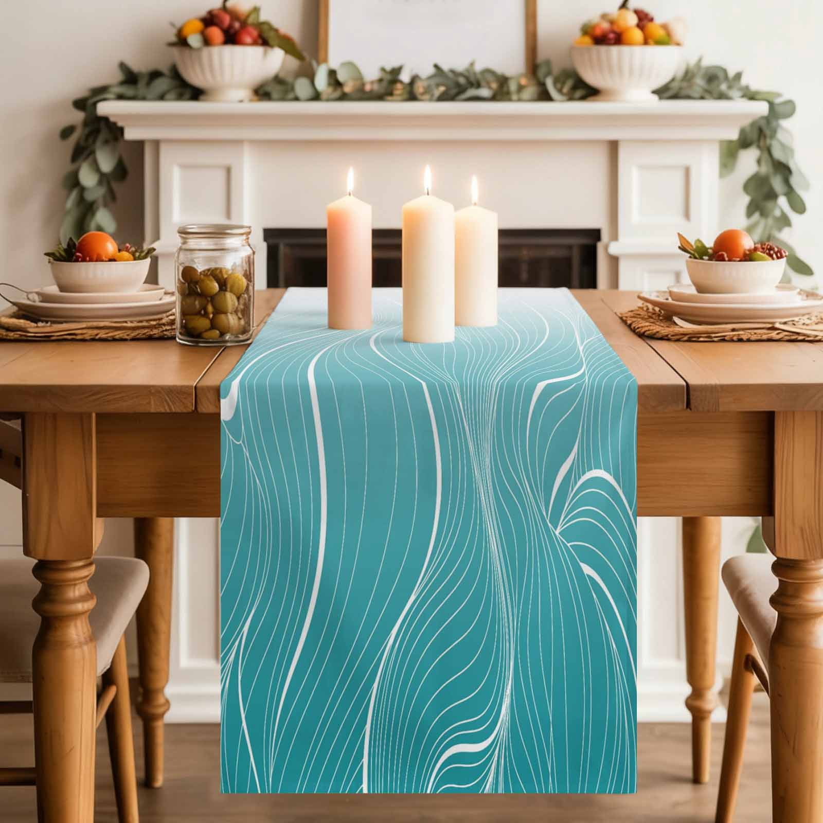 Abstract Wavy Stripes Teal Ombre Table Runner 70 Inches Long,Kitchen ...