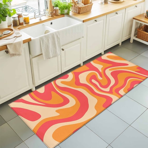 Abstract Wavy Swirl Rectangle Area Rug 2x6ft,Living Room Rug Non-Slip ...