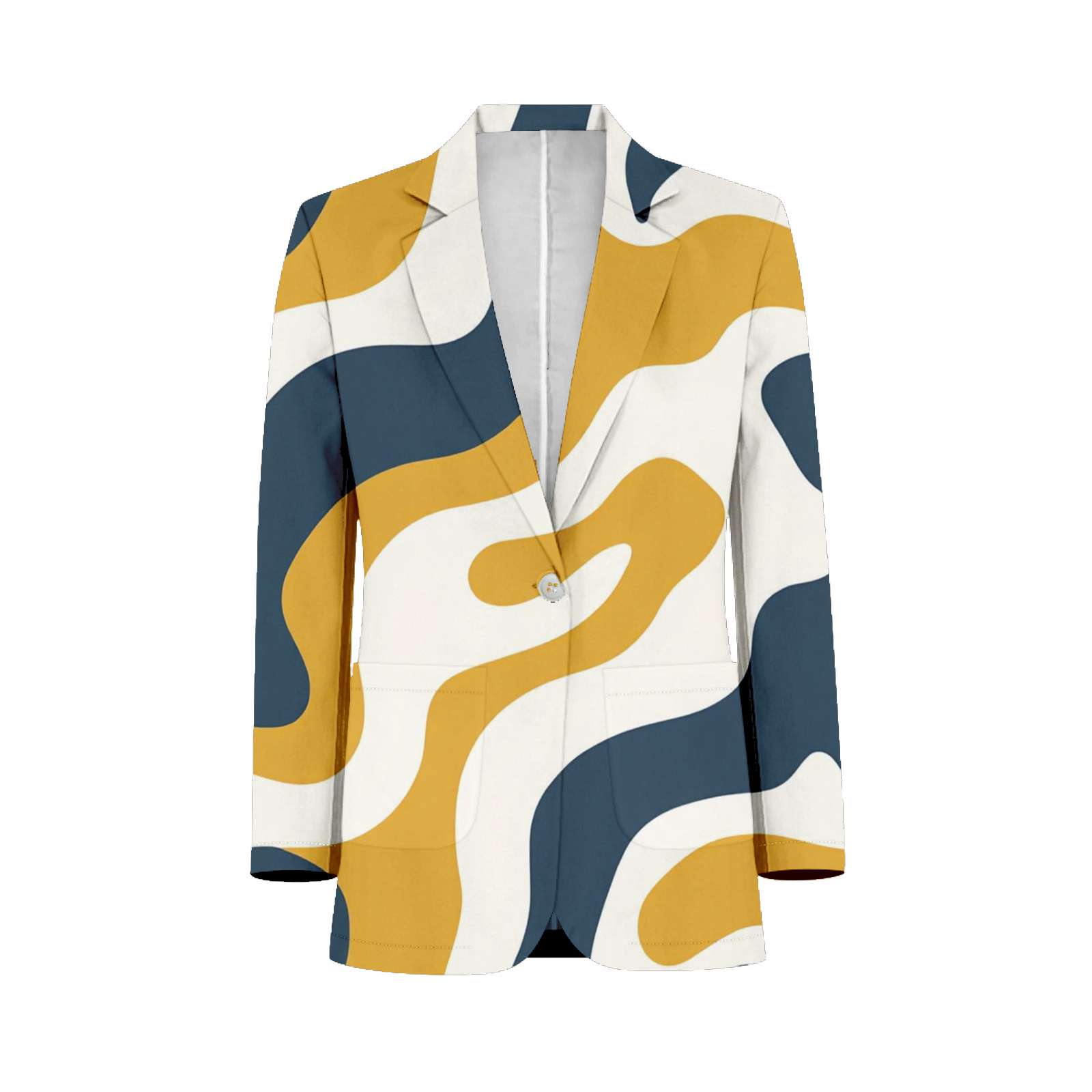 Abstract Wavy Yellow Blue Art Men's Suit Blazer Casual Party Wear Slim ...