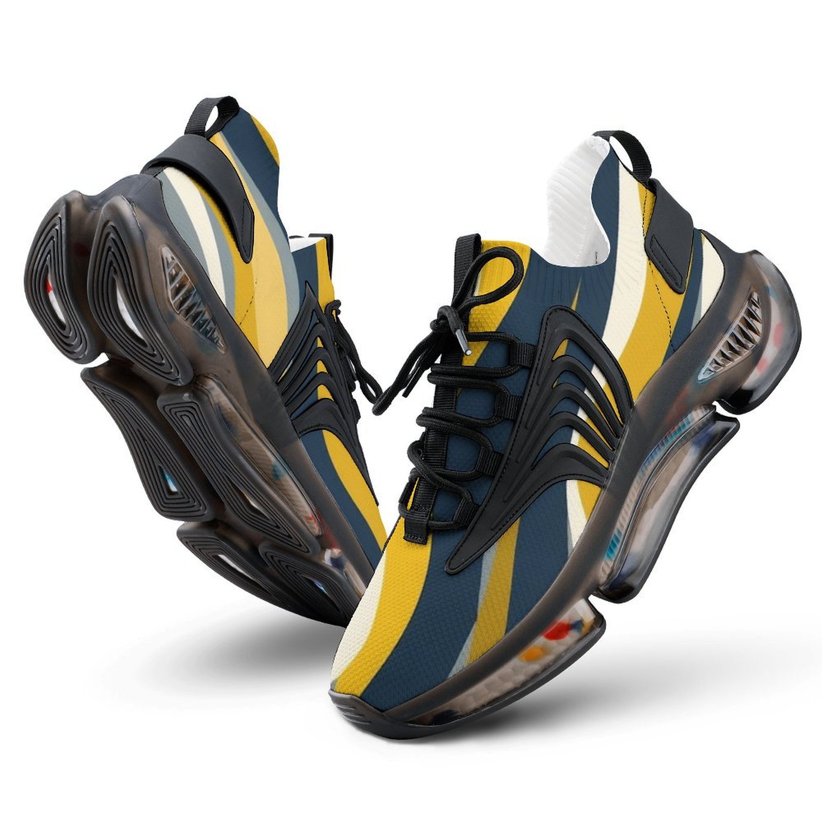 Abstract Wavy Yellow Blue Lines Walking Shoes for Men Woman Lightweight ...