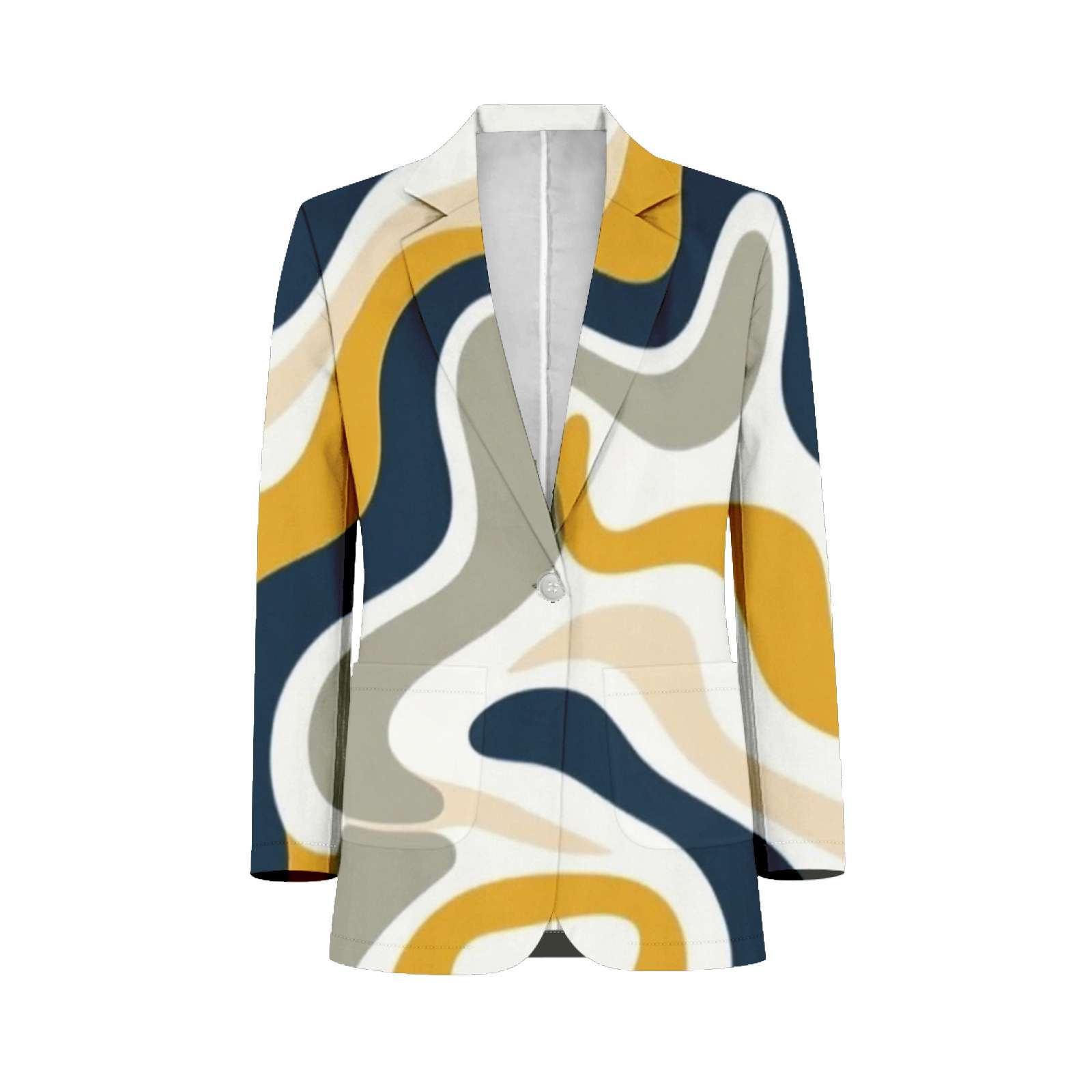Abstract Wavy Yellow Navy Gray Mens Suits Shawl Collar Slim Fit Suit ...