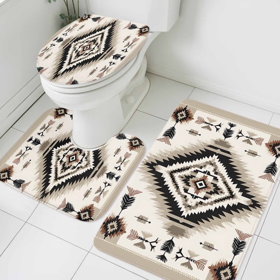 Abstract Weaving Pattern Bathroom Rugs Set Retro Brown Ethnic Style Art ...