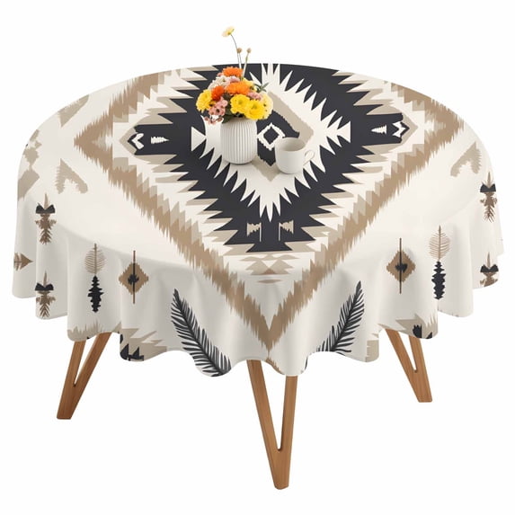 Abstract Weaving Pattern Round Tablecloth 54 inches Brown Ethnic Style ...