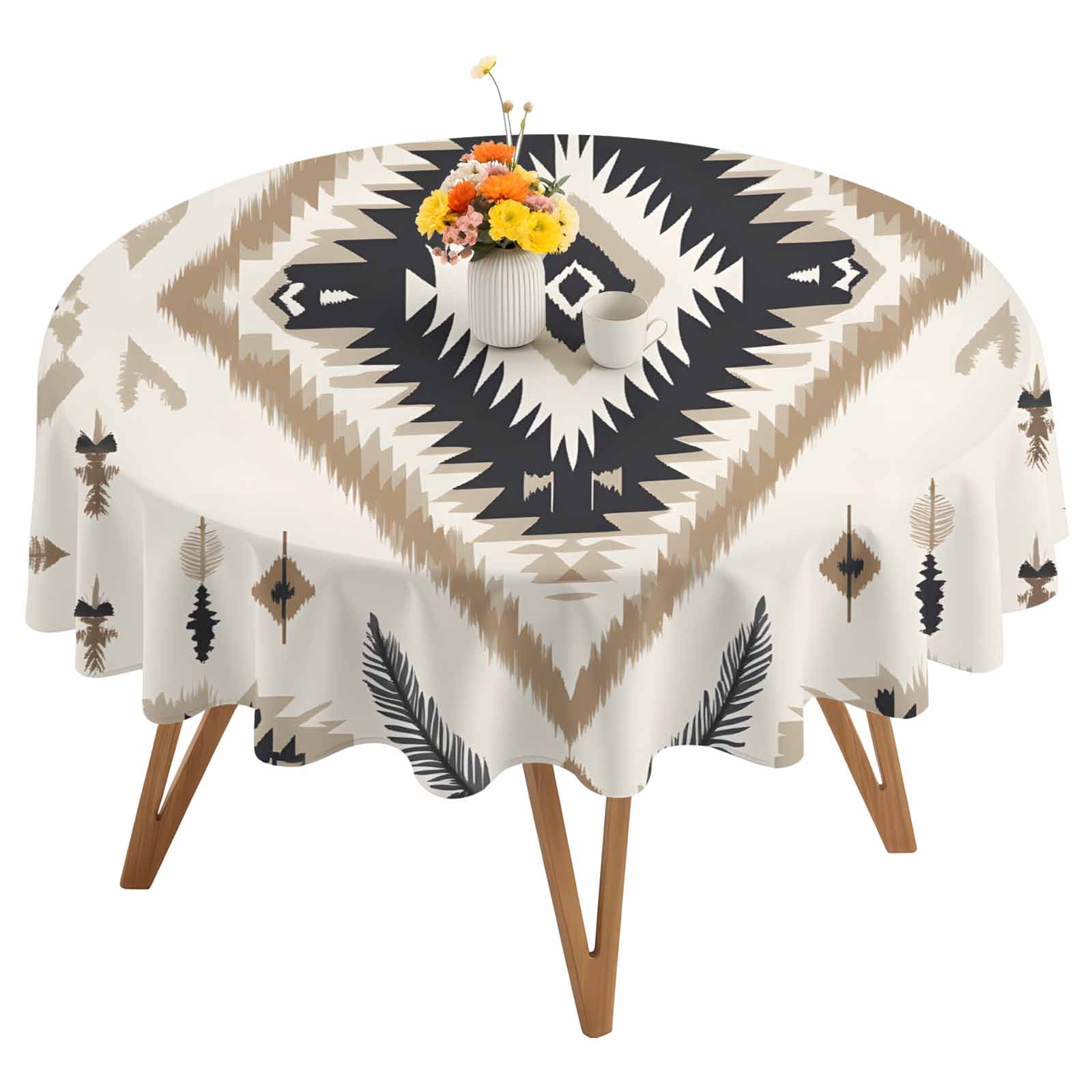 Abstract Weaving Pattern Round Tablecloth 60 inches Brown Ethnic Style ...