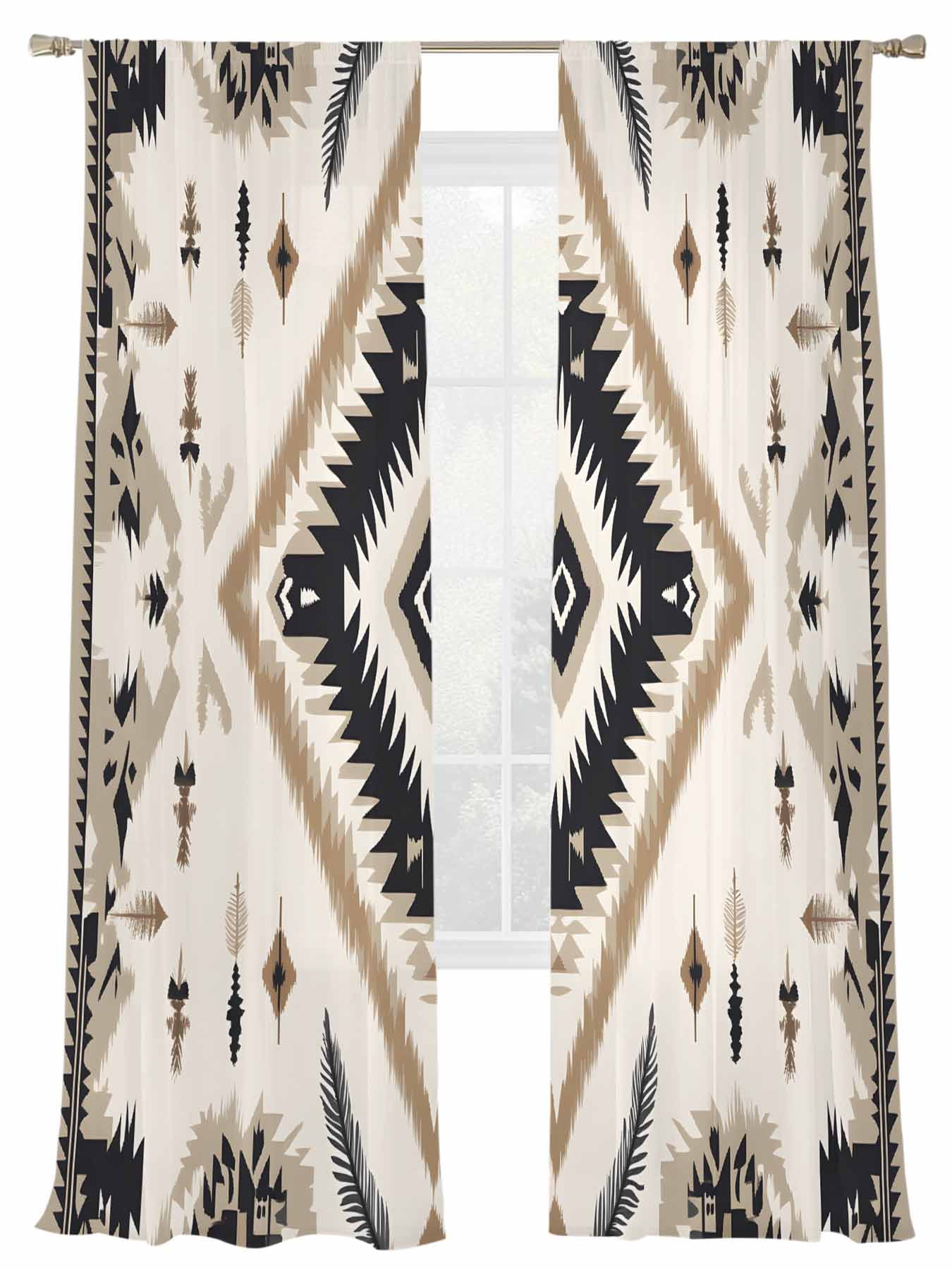 Abstract Weaving Pattern Sheer Curtains 96 inches Long 2 Panels Set ...