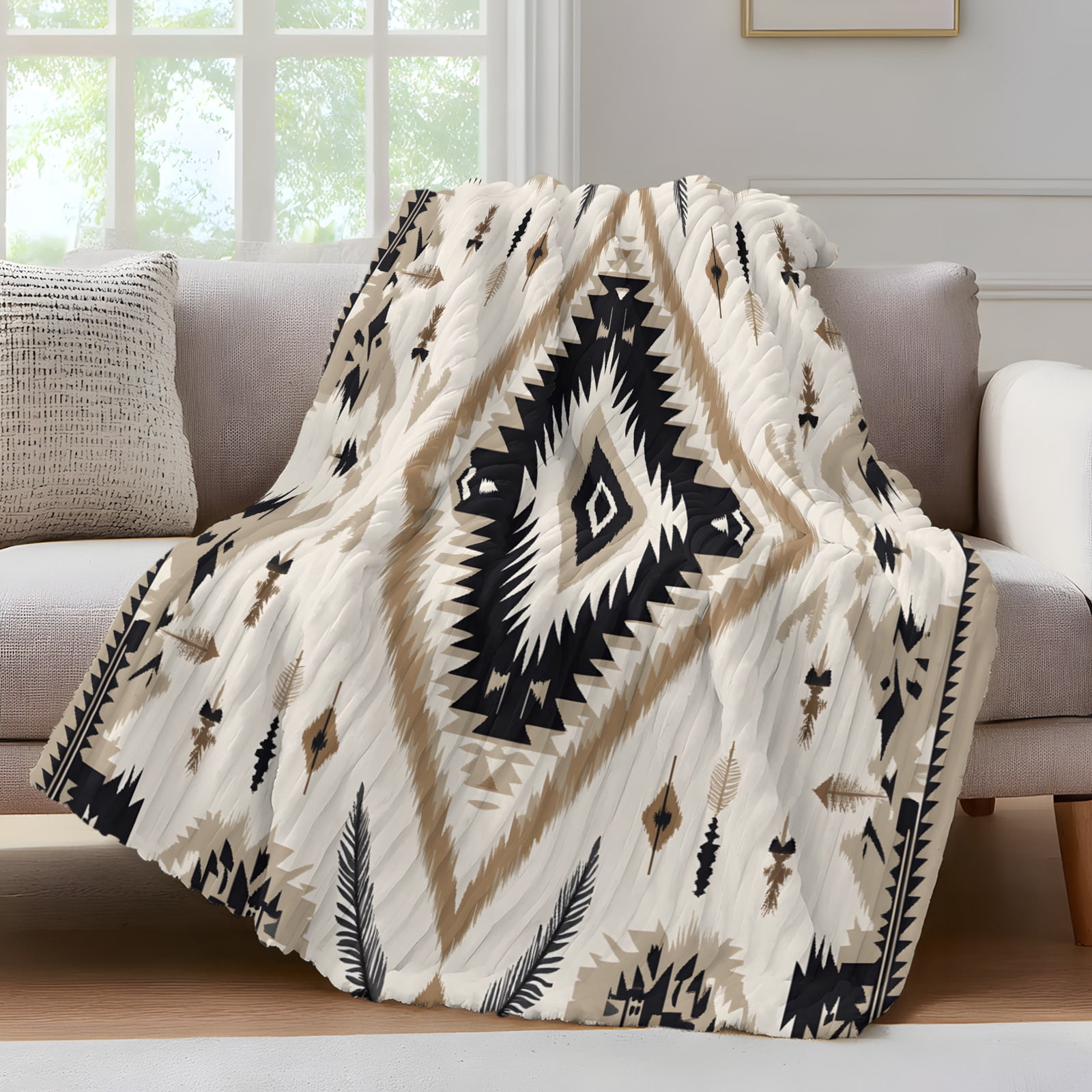 Abstract Weaving Pattern Throw Blanket for Couch Brown Ethnic Style ...