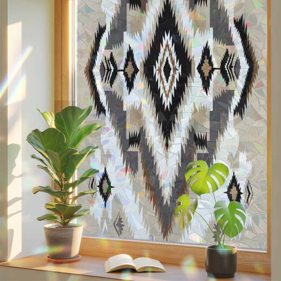 Abstract Weaving Pattern Window Privacy Film, Ethnic Style Retro Brown ...