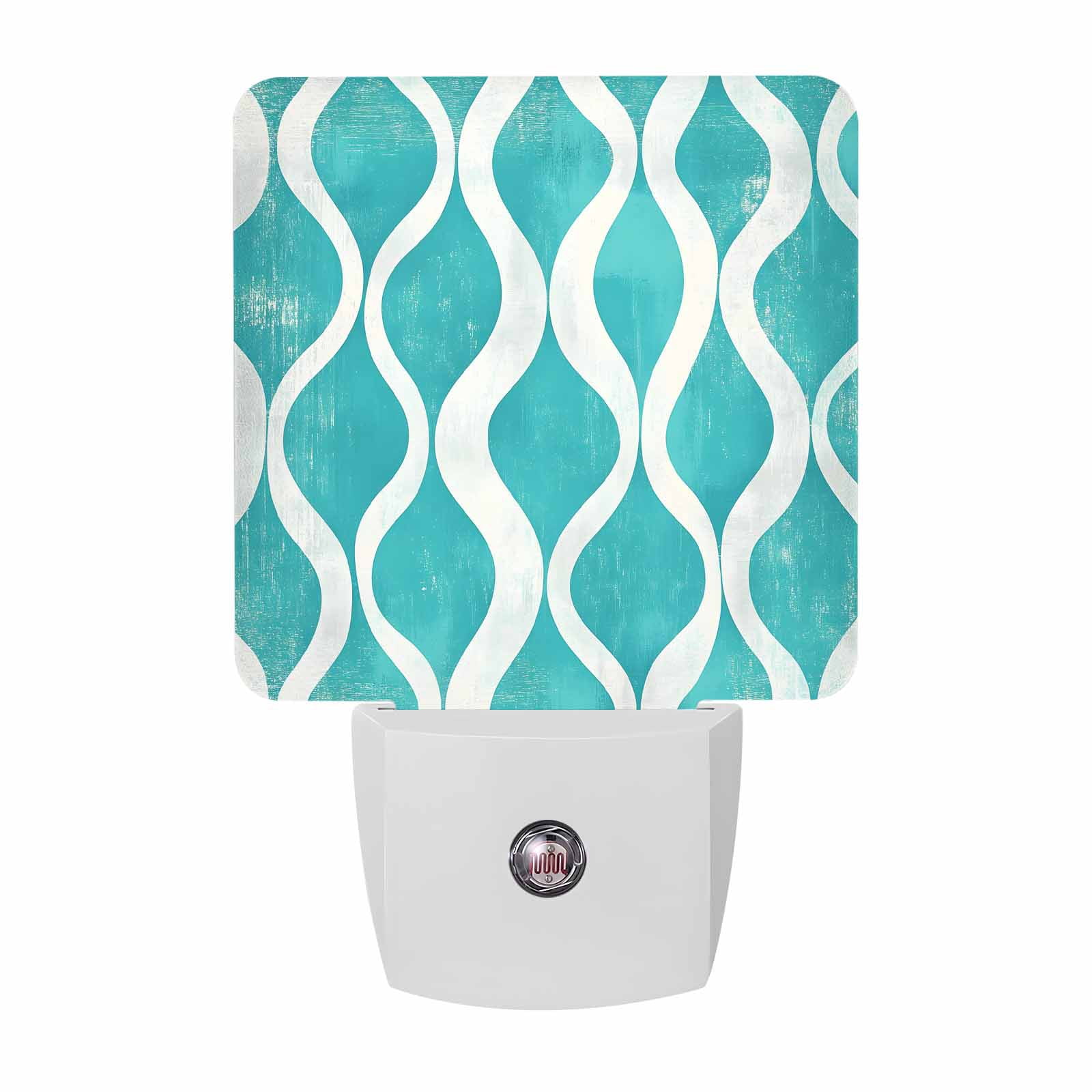 Abstract White Blue Wave Plug-in LED Night Lights Simple Stripes Auto ...