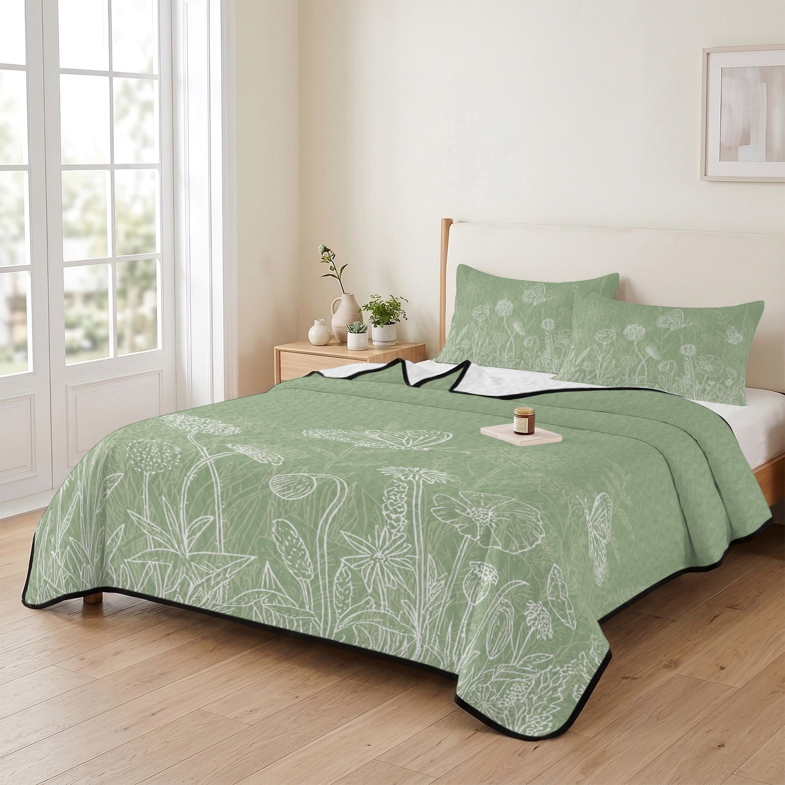 Abstract White Butterfly Floral 3 Pieces Quilt Set,1 Quilt with 2 Shams ...