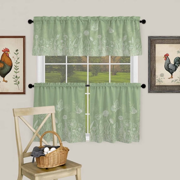 Abstract White Butterfly Floral Curtain Tier and Valance Set 3 Piece ...