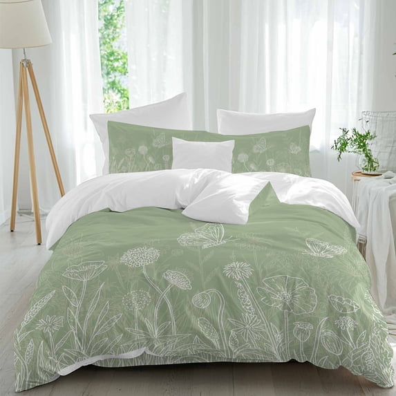 Abstract White Butterfly Floral King Size Bed Set,Minimalist Line Art ...