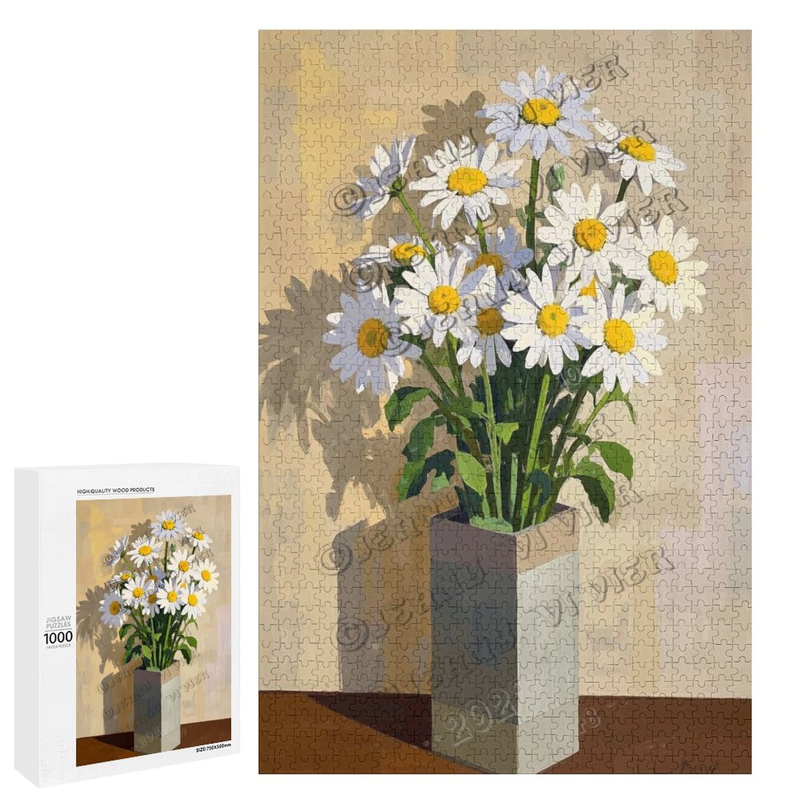Abstract White Daisy Puzzle – 1000 pcs Wooden Jigsaw for Adults ...