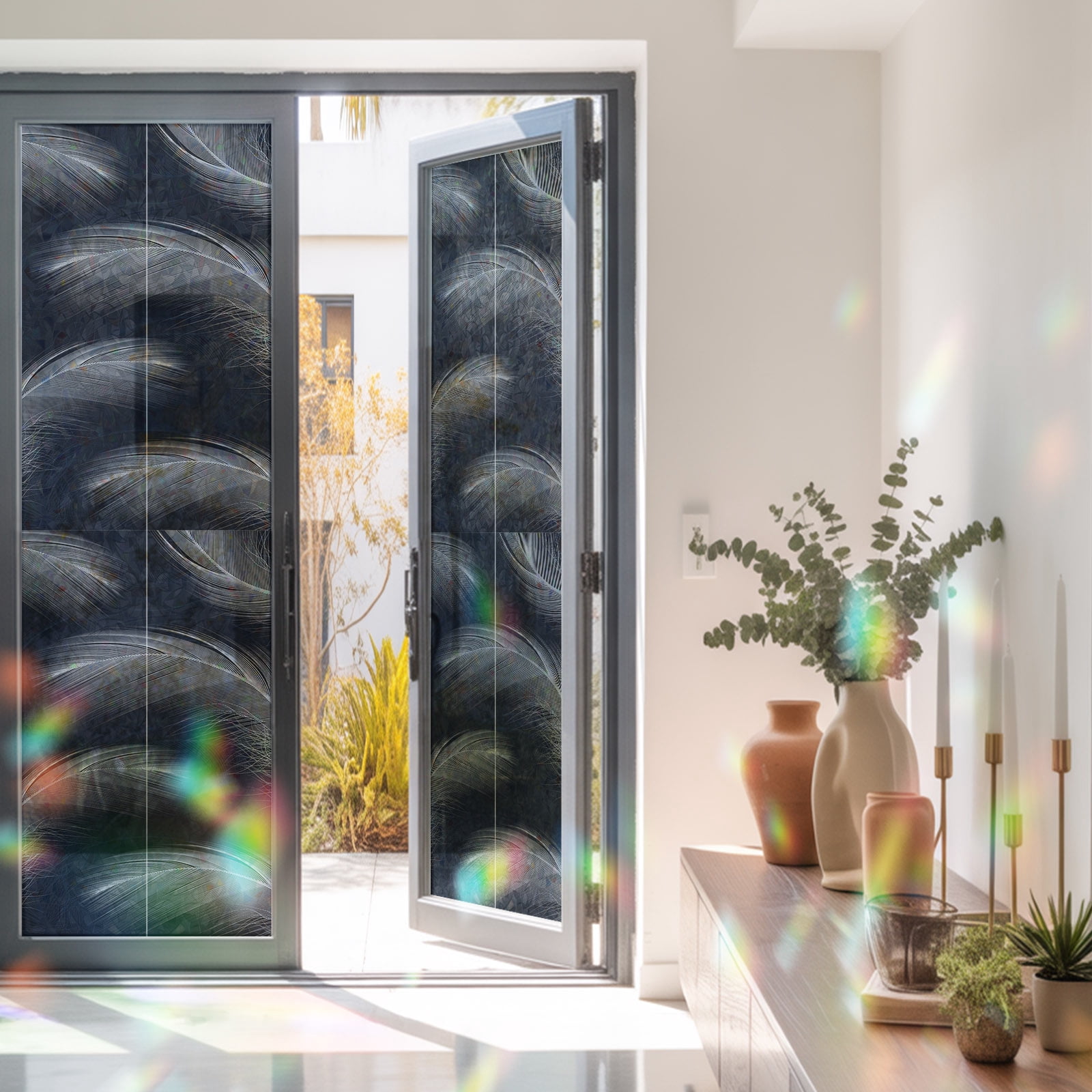 Abstract White Feather Texture Window Privacy Film, Rainbow Film ...