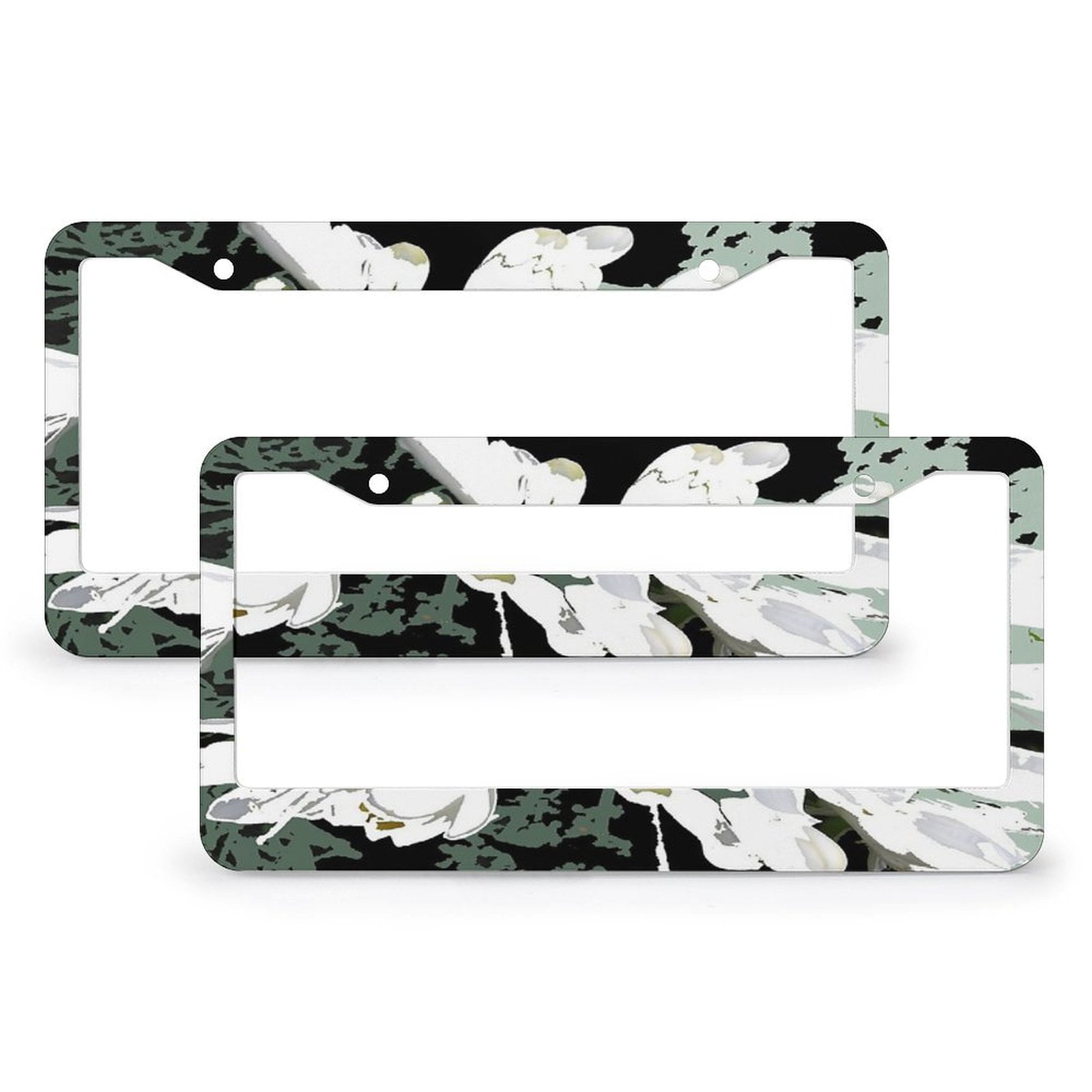 Abstract White Floral Print License Plate Frame 2 Pack License Plate ...
