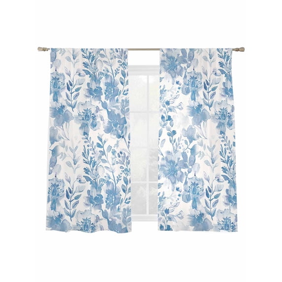 Abstract Off White Floral Sheer Curtains 2 Panels Set Watercolor Plants ...