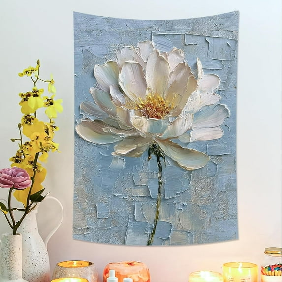 Abstract White Flower Wall Tapestry Soft Blue Fabric 30x40 Inch ...