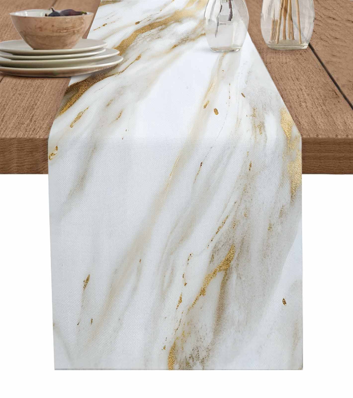 Abstract White Gold Burlap Cotton Table Runner 16x72 Inches Long ...