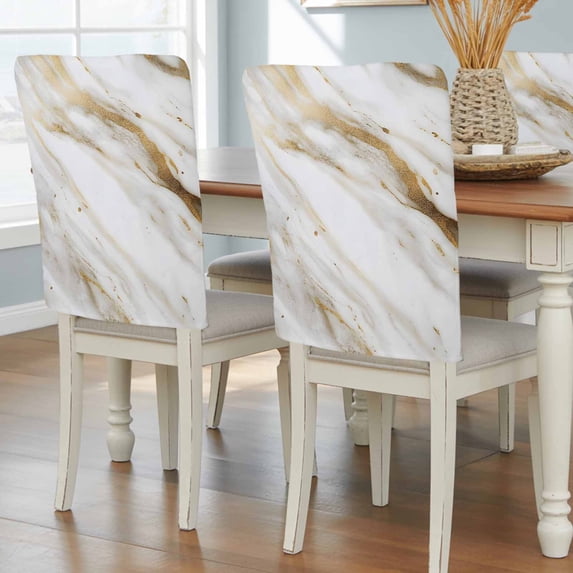 Abstract White Gold Chair Back Covers, Simple Marble Geometric ...