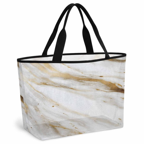 Abstract White Gold Mesh Beach Bag for Women Men, Large Beach Tote ...