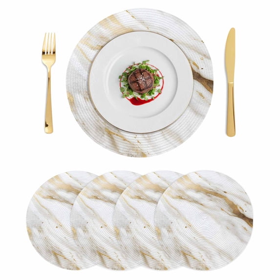 Abstract White Gold Round 13 Inch Placemats Set of 4, Simple Marble ...