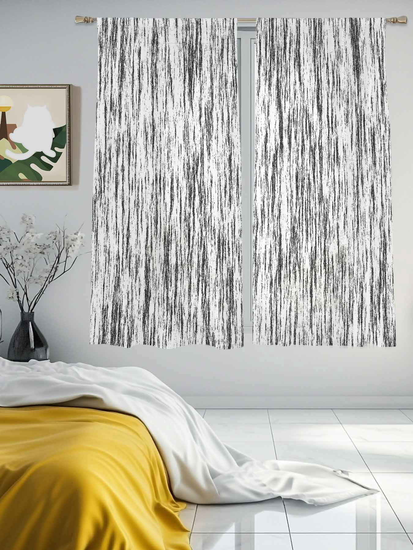 Abstract White Gray Vertical Stripe Sheer Curtains 2 Panels Set ...