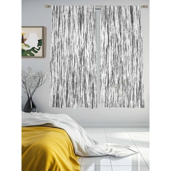 Abstract White Gray Vertical Stripe Sheer Curtains 2 Panels Set ...