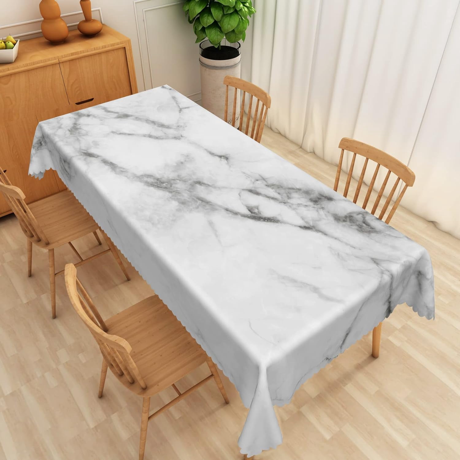 Abstract White Grey Marble Texture Tablecloth,60x102 Inch Modern Luxury ...