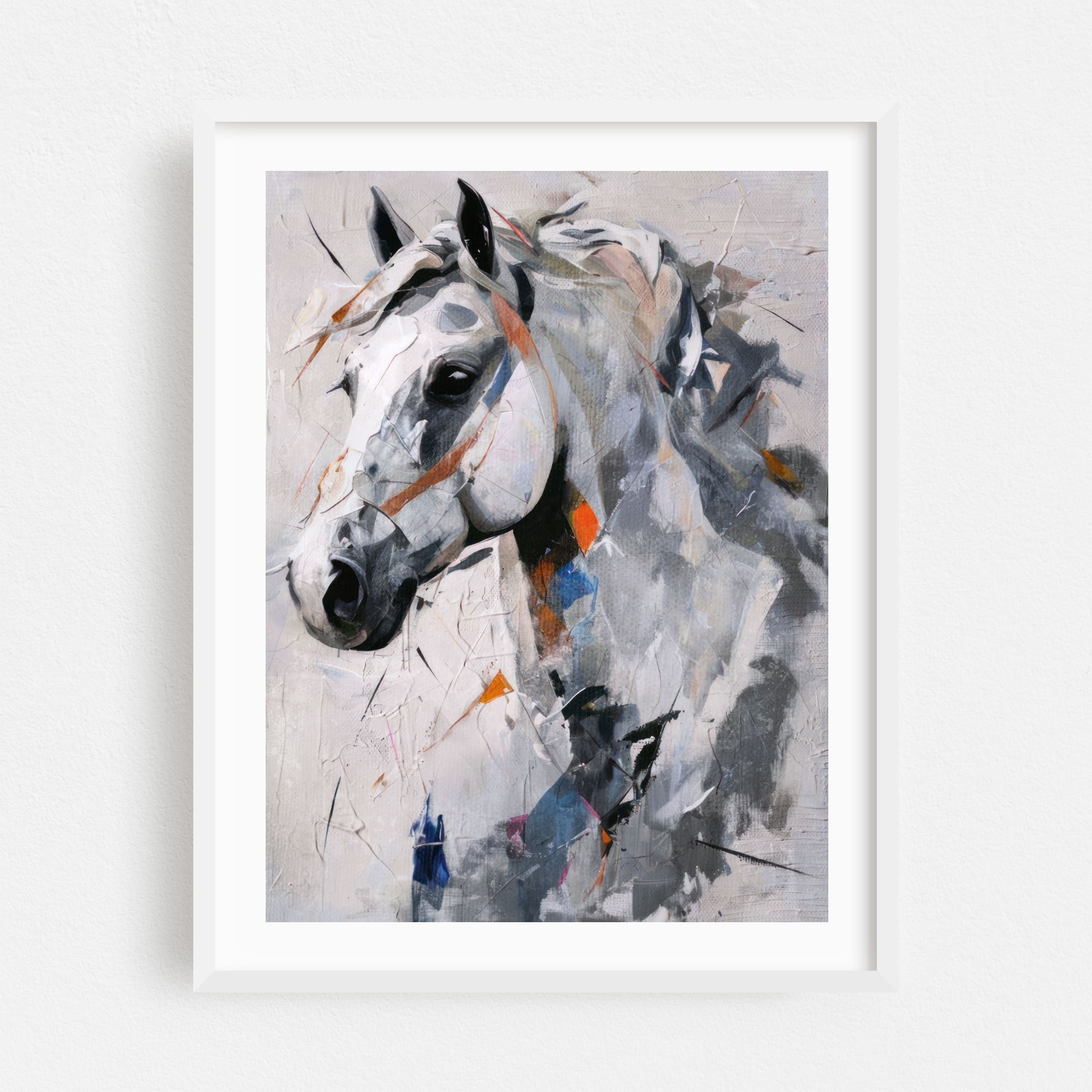 Abstract White Horse Portrait - Modern Digital Oil Painting - Elegant ...