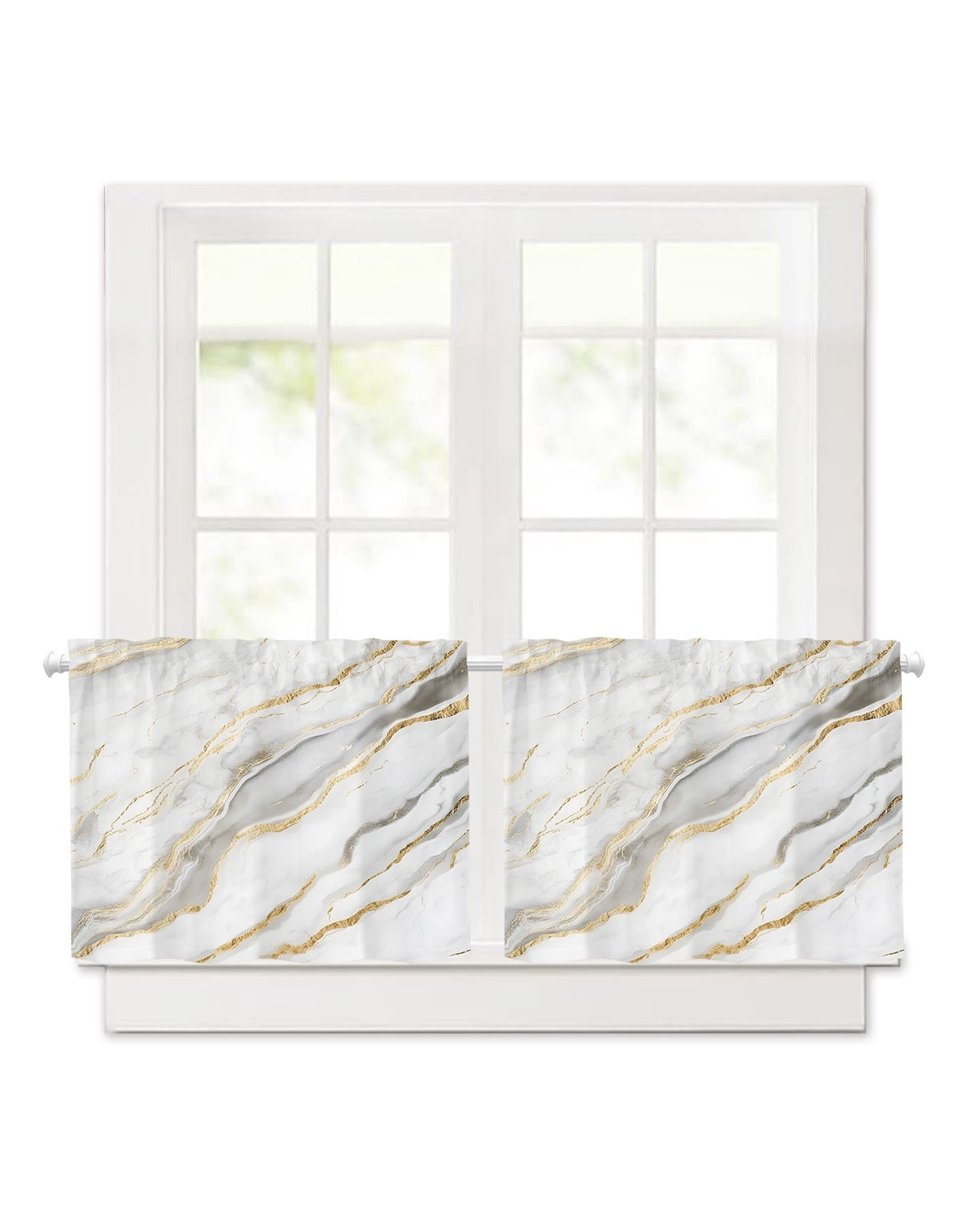 Abstract White Marble Texture Short Blackout Curtains 24 Inch Long ...