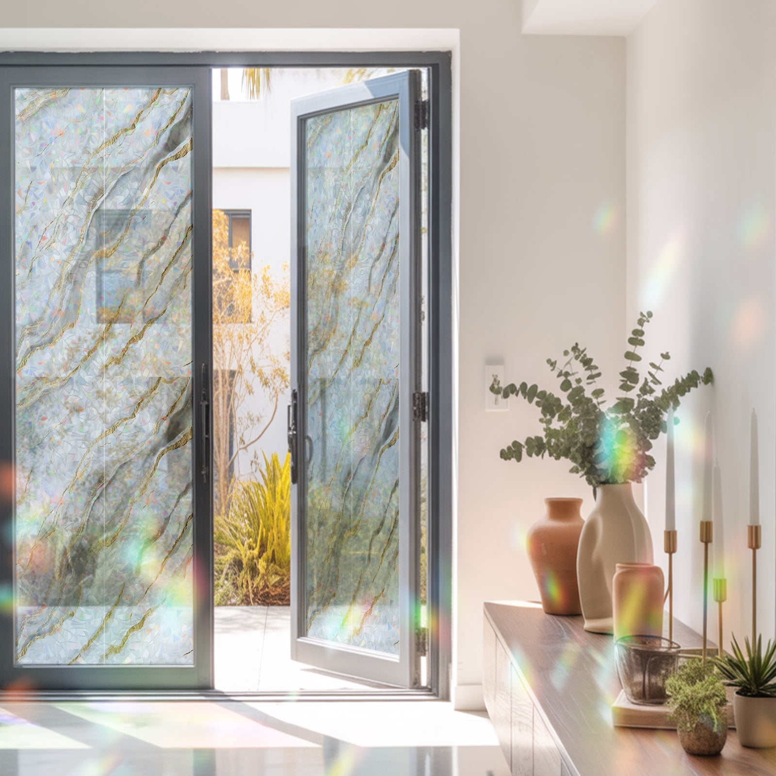 Abstract White Marble Texture Window Privacy Film, Rainbow Film ...