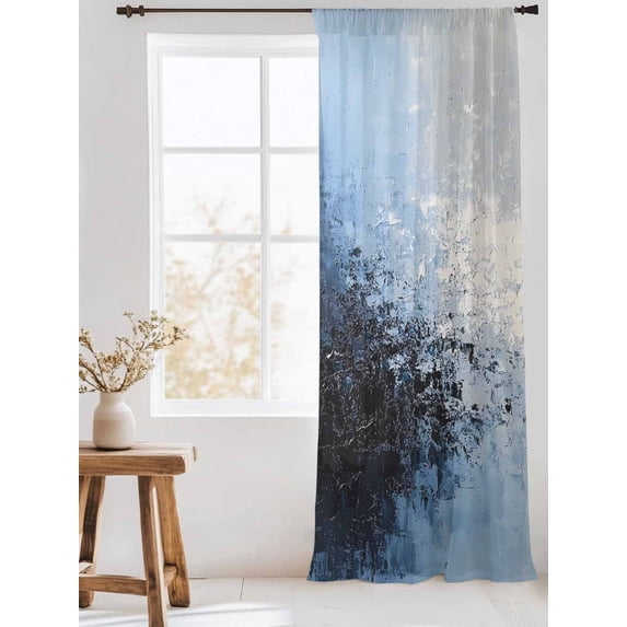 Abstract White Ombre Blue Sheer Curtains 108 Inch Long 1 Panel Oil ...