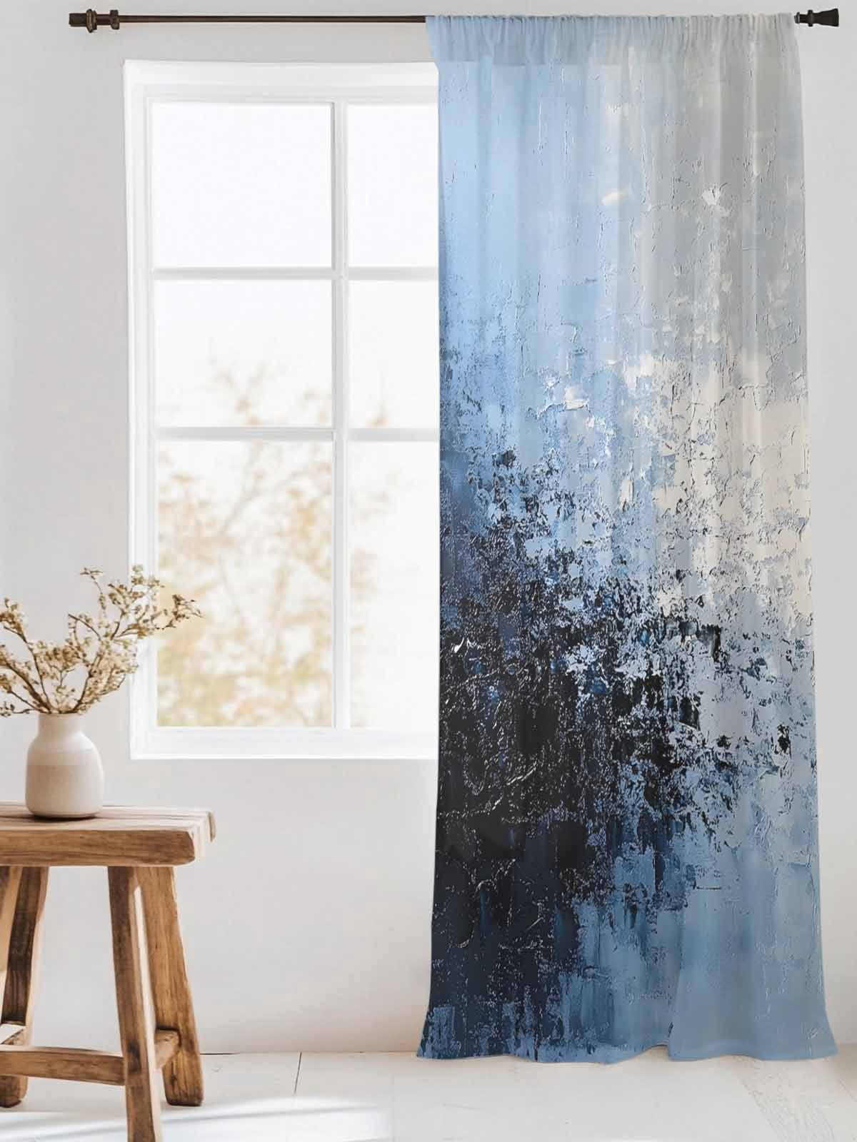 Abstract White Ombre Blue Sheer Curtains 96 Inch Long 1 Panel Oil ...