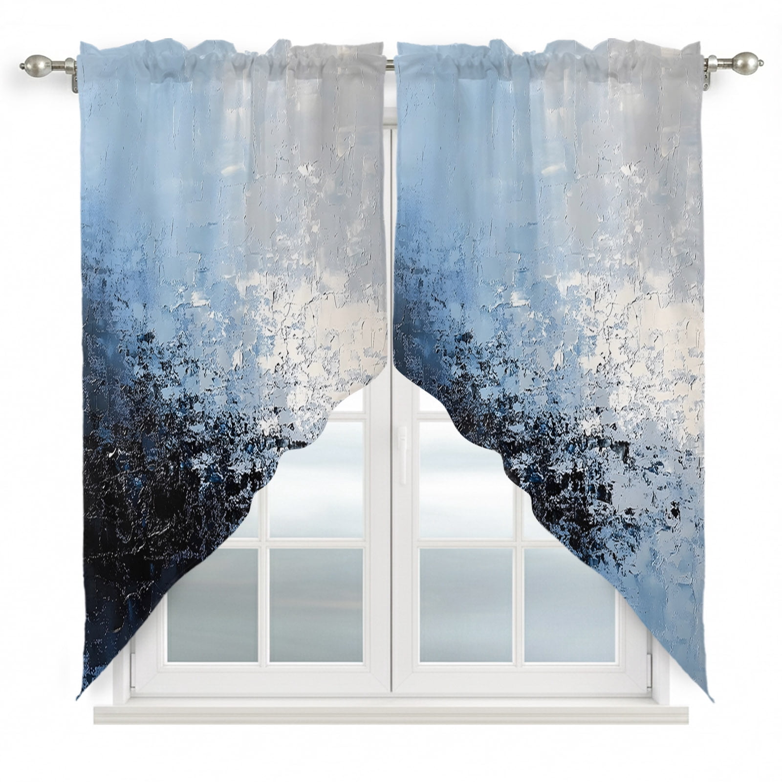 Abstract White Ombre Blue Swag Curtain Valance for Window 2 Panels Oil ...