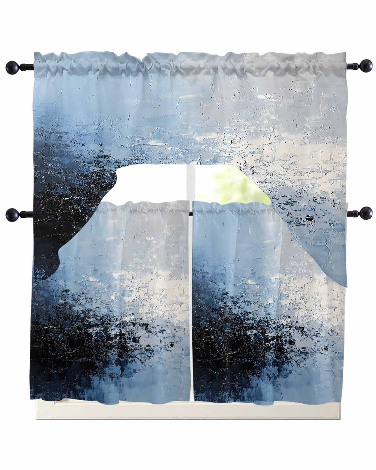 Abstract White Ombre Blue Swag Valance and Tier Curtains Set Oil ...
