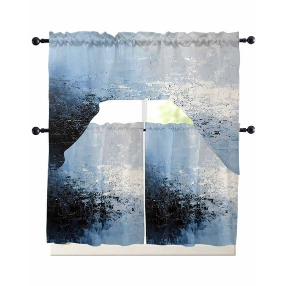 Abstract White Ombre Blue Swag Valance and Tier Curtains Set Oil ...