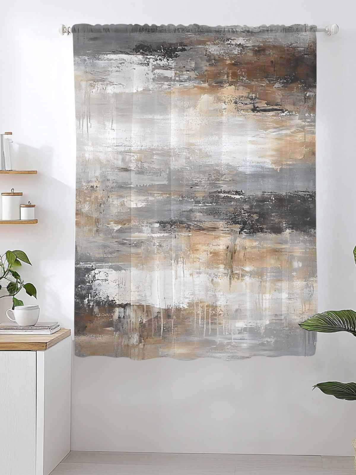 Abstract White Ombre Brown Sheer Curtains 72 Inch Long 1 Panel Oil ...