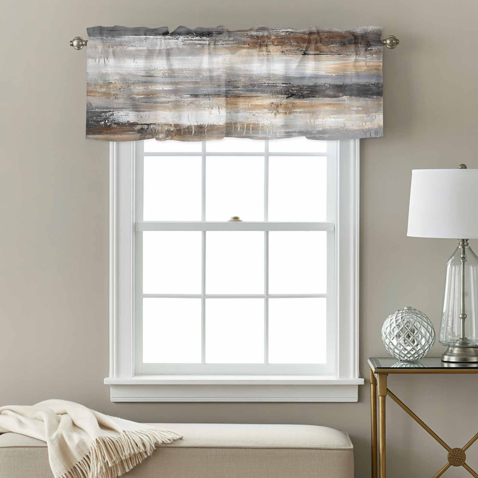 Abstract White Ombre Brown Window Valance for Kitchen, Oil Painting Rod ...