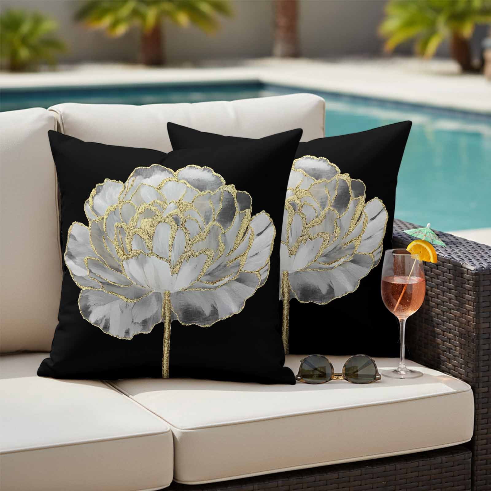 Abstract White Outdoor Waterproof Throw Pillow Covers Set of 2, 24"x24 ...