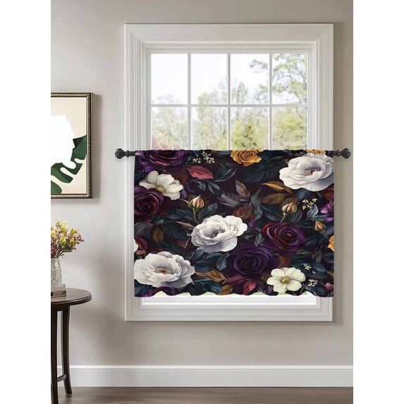 Abstract White Purple Flowers Sheer Curtains 45 Inch Long 1 Panel Roses ...
