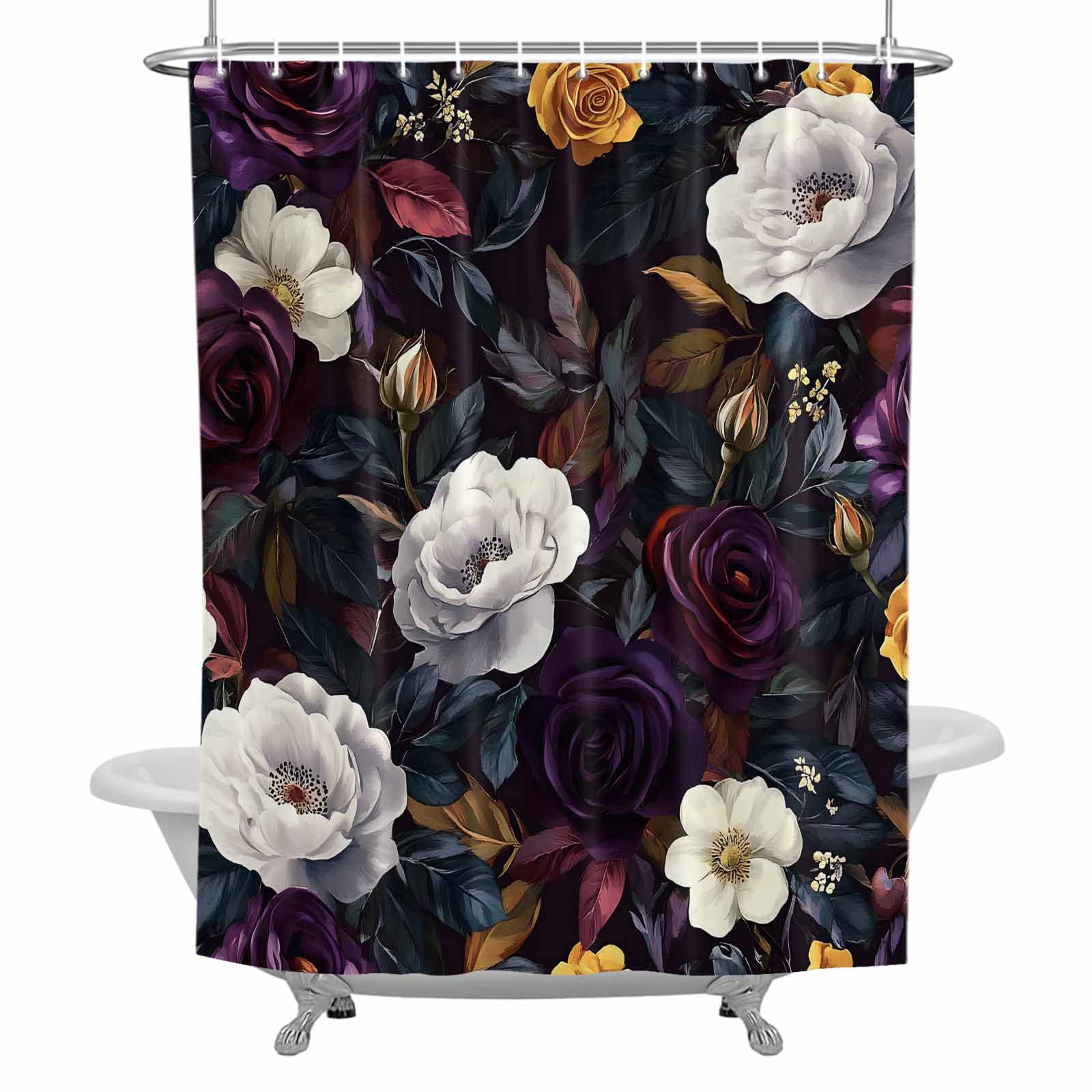 Abstract White Purple Flowers Shower Curtain for Bathroom, Roses Modern ...