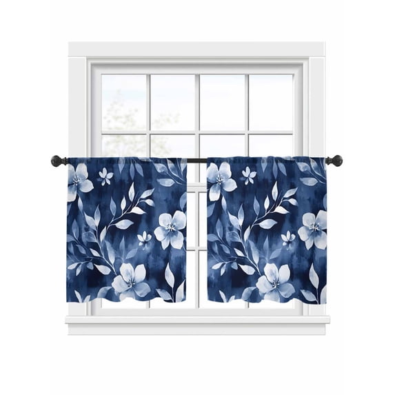 Abstract White Sheer Curtains 2 Panels Set Blue Floral Watercolor ...