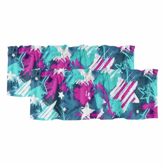 Abstract White Star 2 Panels Kitchen Valance, Pink Green Ink Splatter ...
