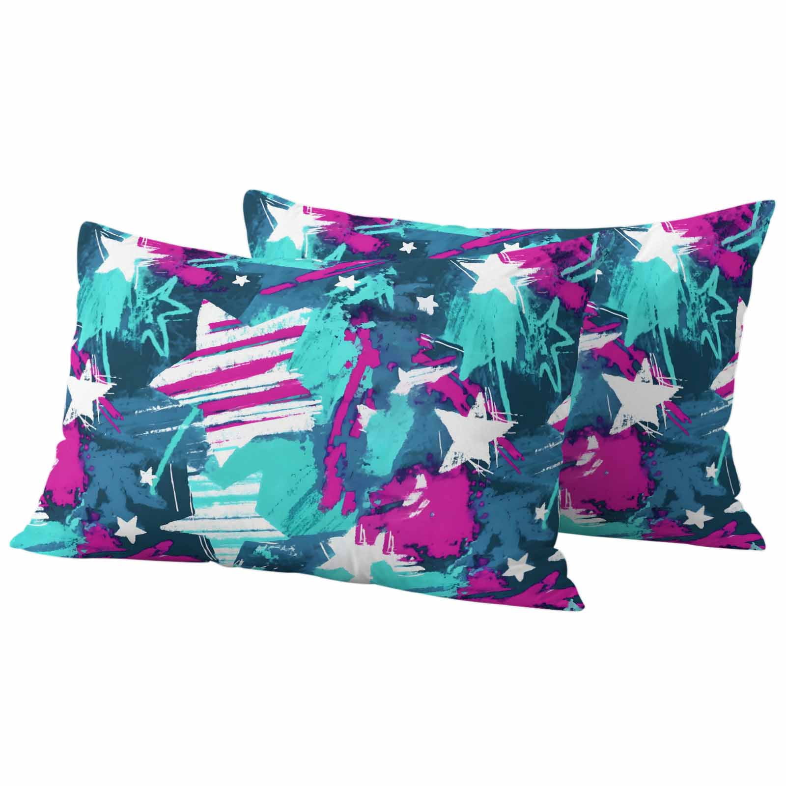 Abstract White Star Outdoor Pillow Covers Set of 2 Pink Green Ink ...