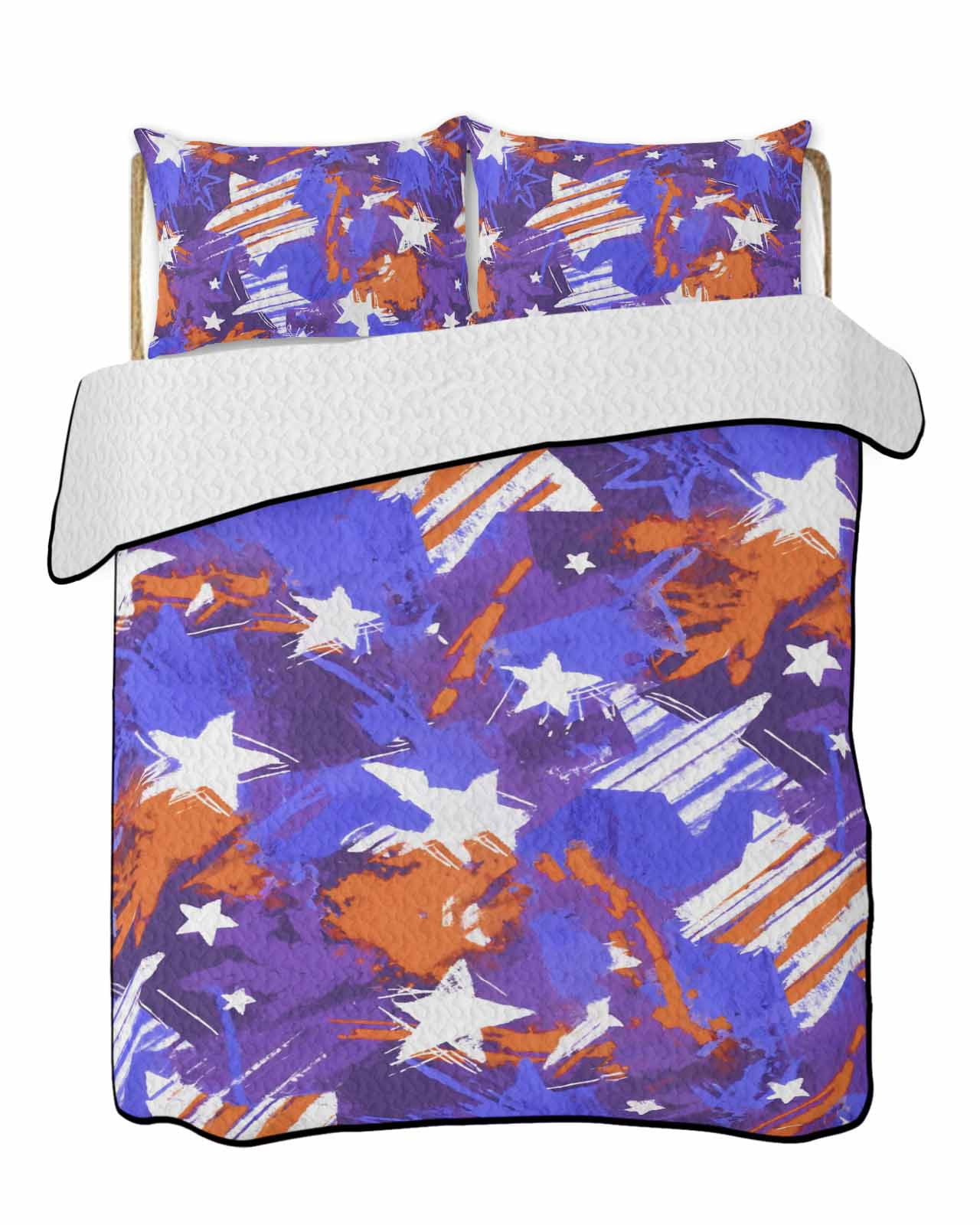 Abstract White Star Quilts Bedding Set Queen Size Purple Orange Ink ...