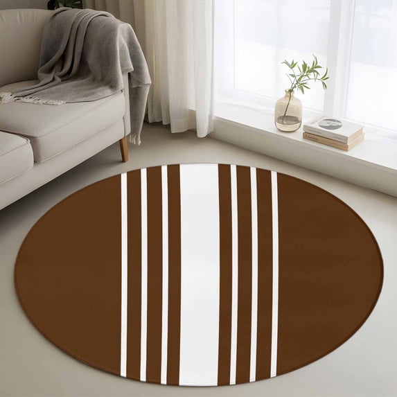 Abstract White Striped 4' Round Rug for Cozy Reading Nook Home Office ...